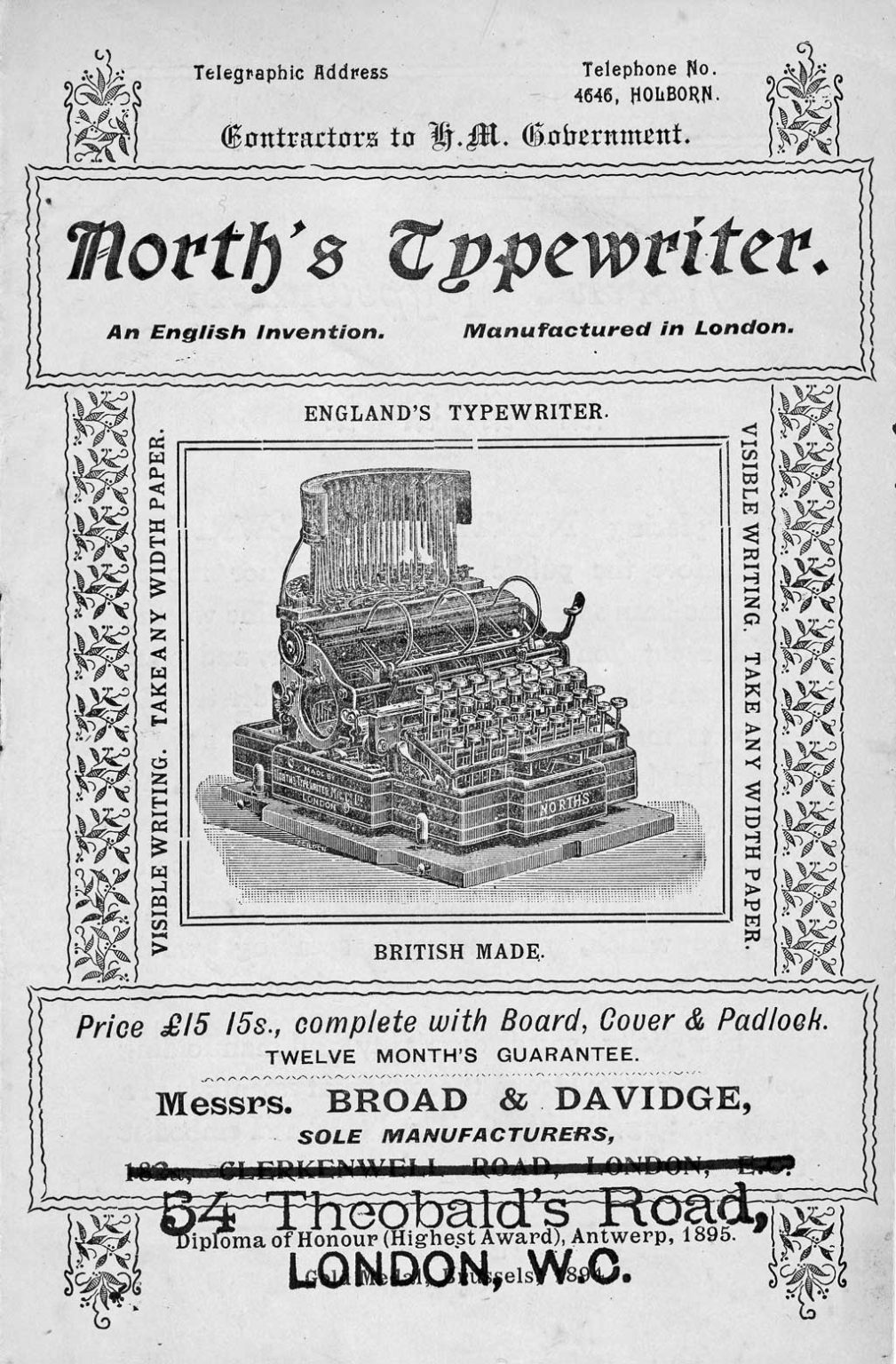 Norths Typewriter - Antique Typewriters