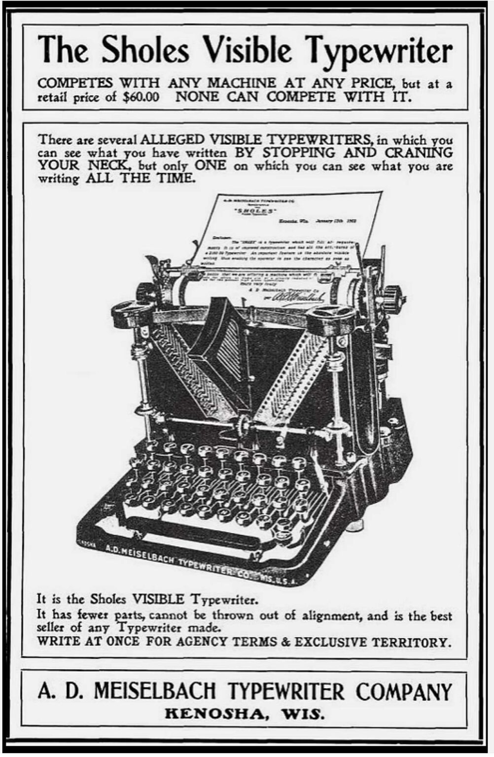 Sholes Visible Typewriter - Antique Typewriters